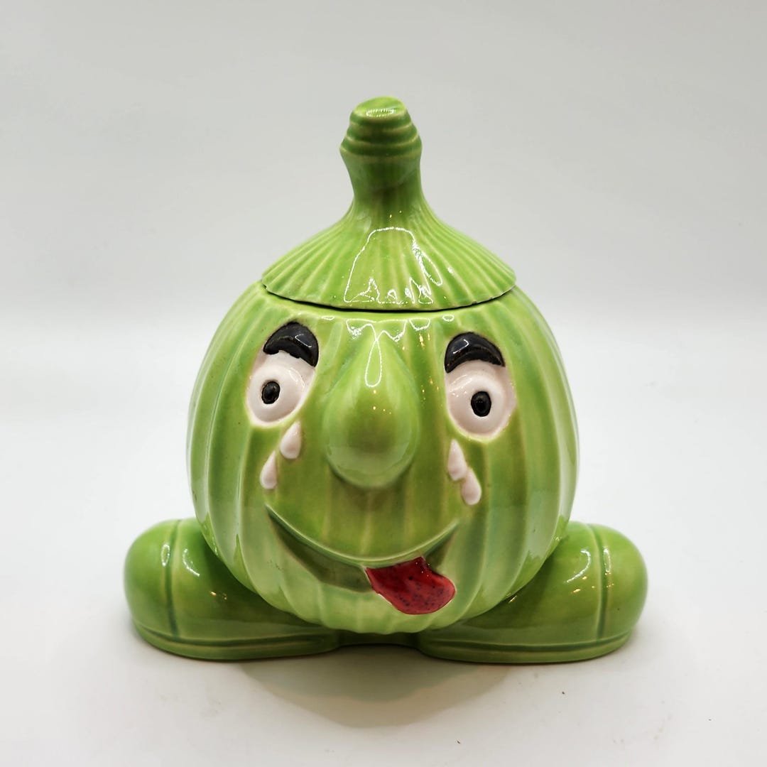 Anthropomorphic Crying Onion Lidded Jar Container Storage Vintage Gare ...