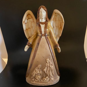 Pottery TII Collections Angel Figurine Brown Nativity Scene Vintage - Etsy