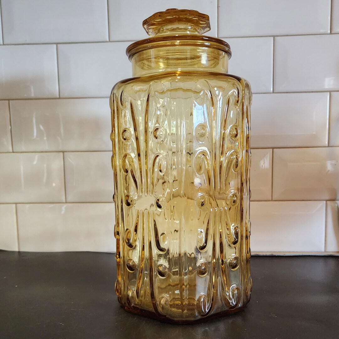 Large Federal Canister Jar With Lid Sun Gold Amber Vintage - Etsy
