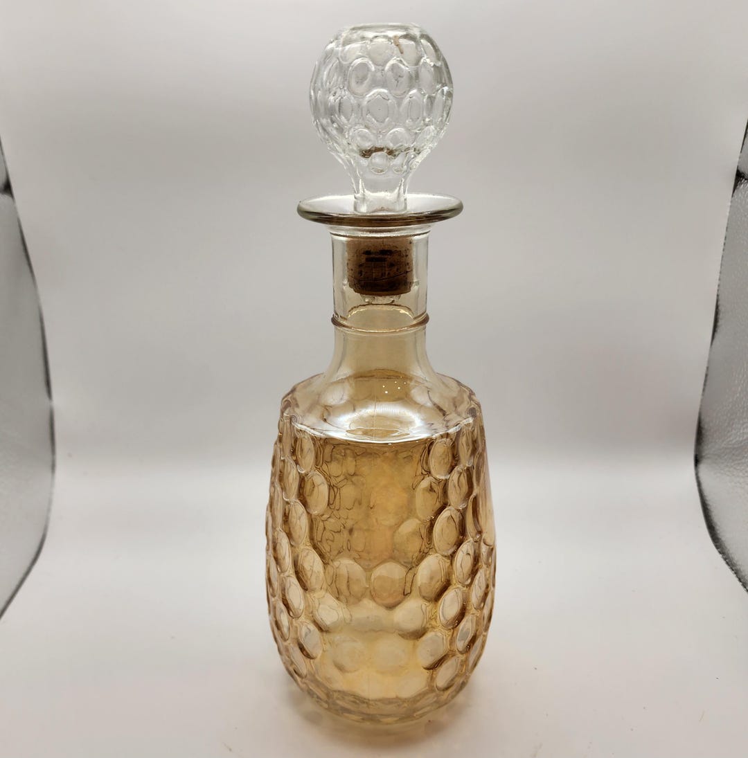 Iridescent Amber Decanter With Stopper Old Forester Thumbprint Pattern ...
