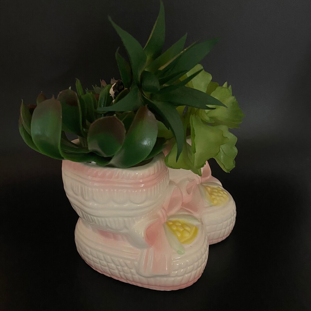 Baby Boots Pastel Planter Pink Blue Yellow Cream Vintage - Etsy