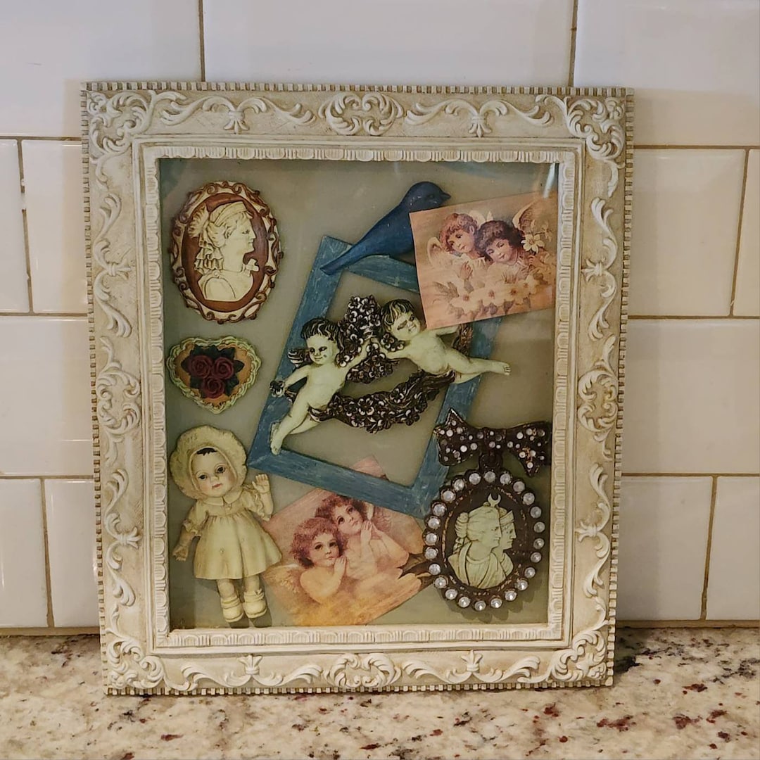 Victorian Style Assemblage Artwork Jewery Broche Ephemera Framed ...