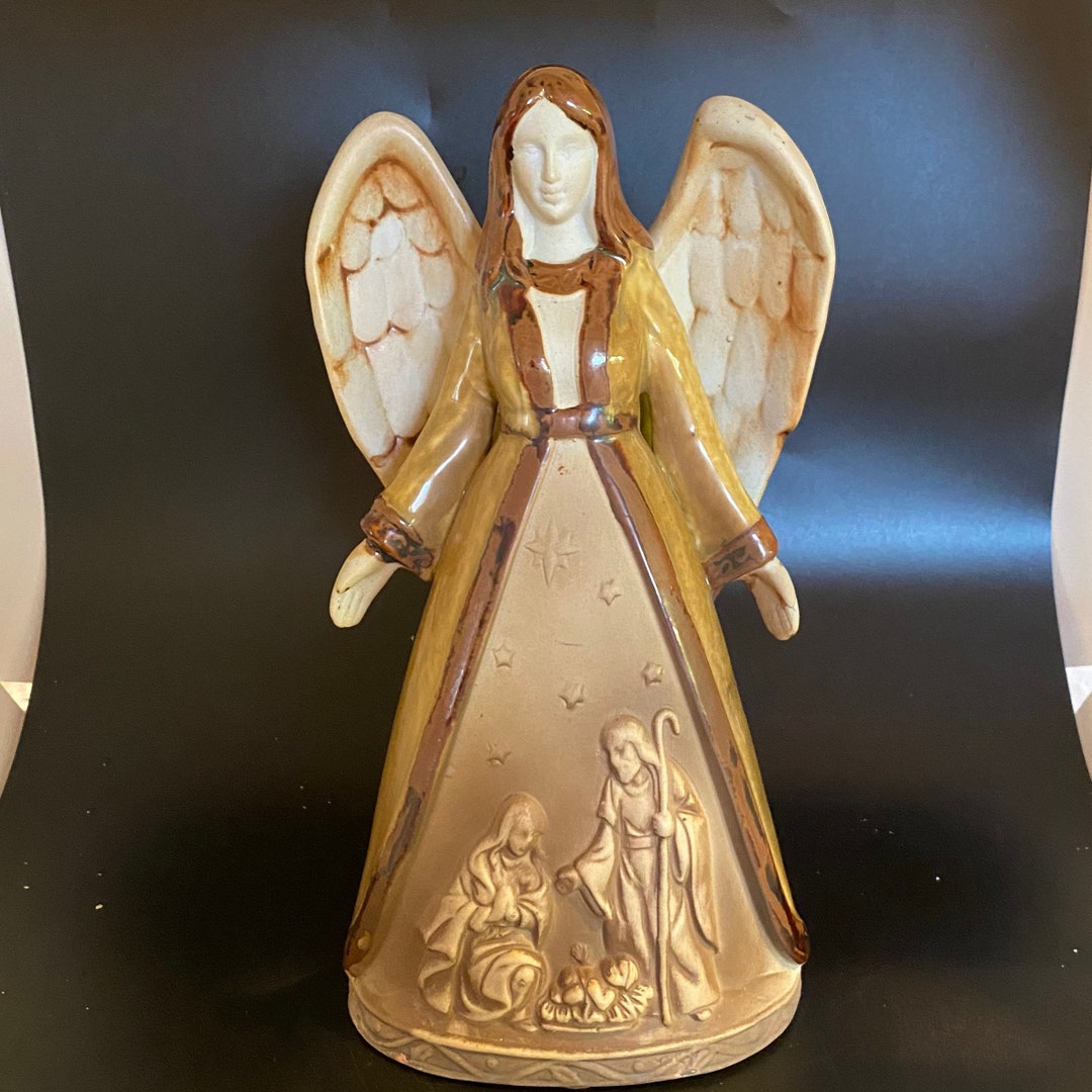 Pottery TII Collections Angel Figurine Brown Nativity Scene Vintage - Etsy