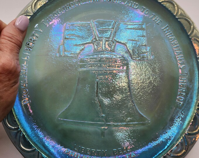 Indiana Blue Iridescent Carnival Glass Bicentennial 1976 Liberty Bell ...