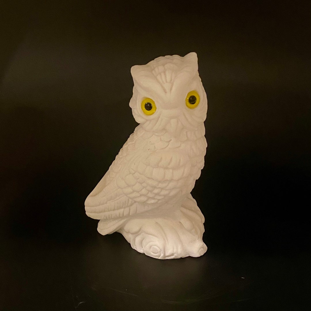 Alabaster Snow Owl Figurine Yellow Glass Eyes Made in Italy Vintage - Etsy