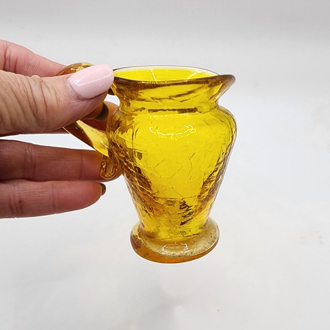 Topaz Kanawha Mini Crackle Glass Pitcher 1949-69 3" Pulled Back Handle ...