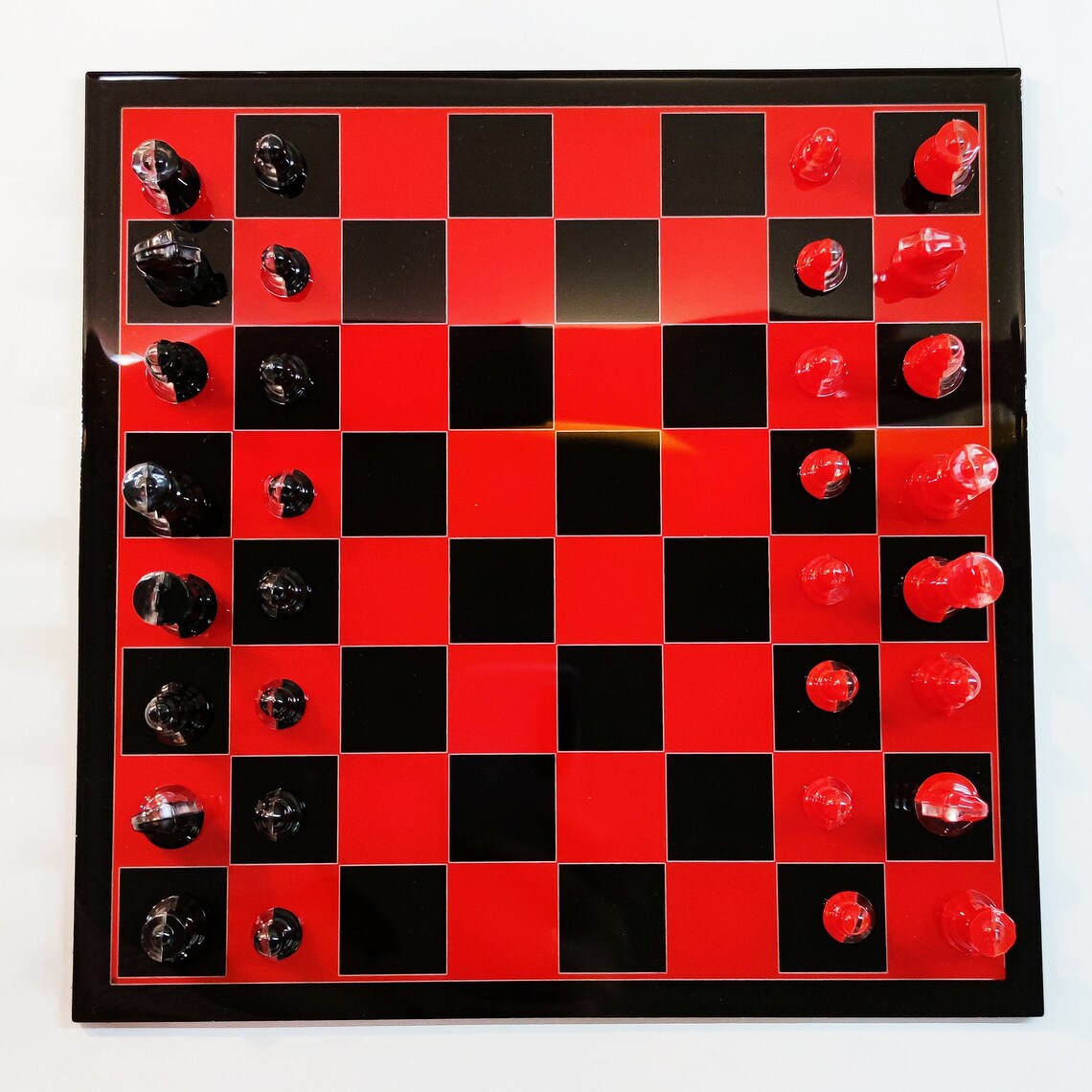 Exclusivo tablero de ajedrez con piezas rojo negro epoxi | Etsy