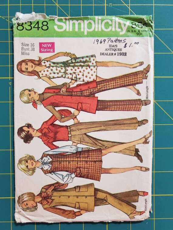 Vintage 1969 Simplicity 8348 Misses Size 16 Bust 38 See - Etsy
