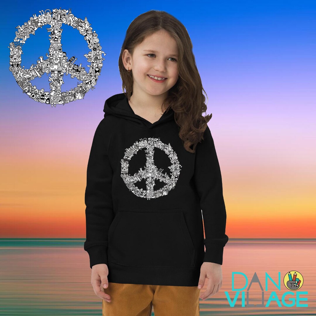 Retro Peace Sign Doodle Illustration Summer Natural Kids Eco Hoodie - Etsy
