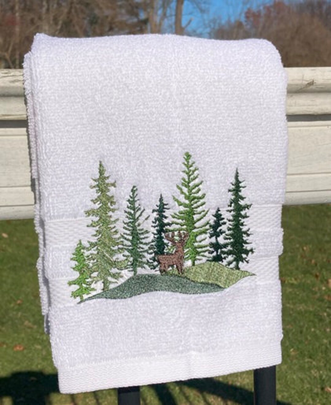 Deer Delight: A Serene Encounter in the Woods Hand Towel 100% Cotton ...