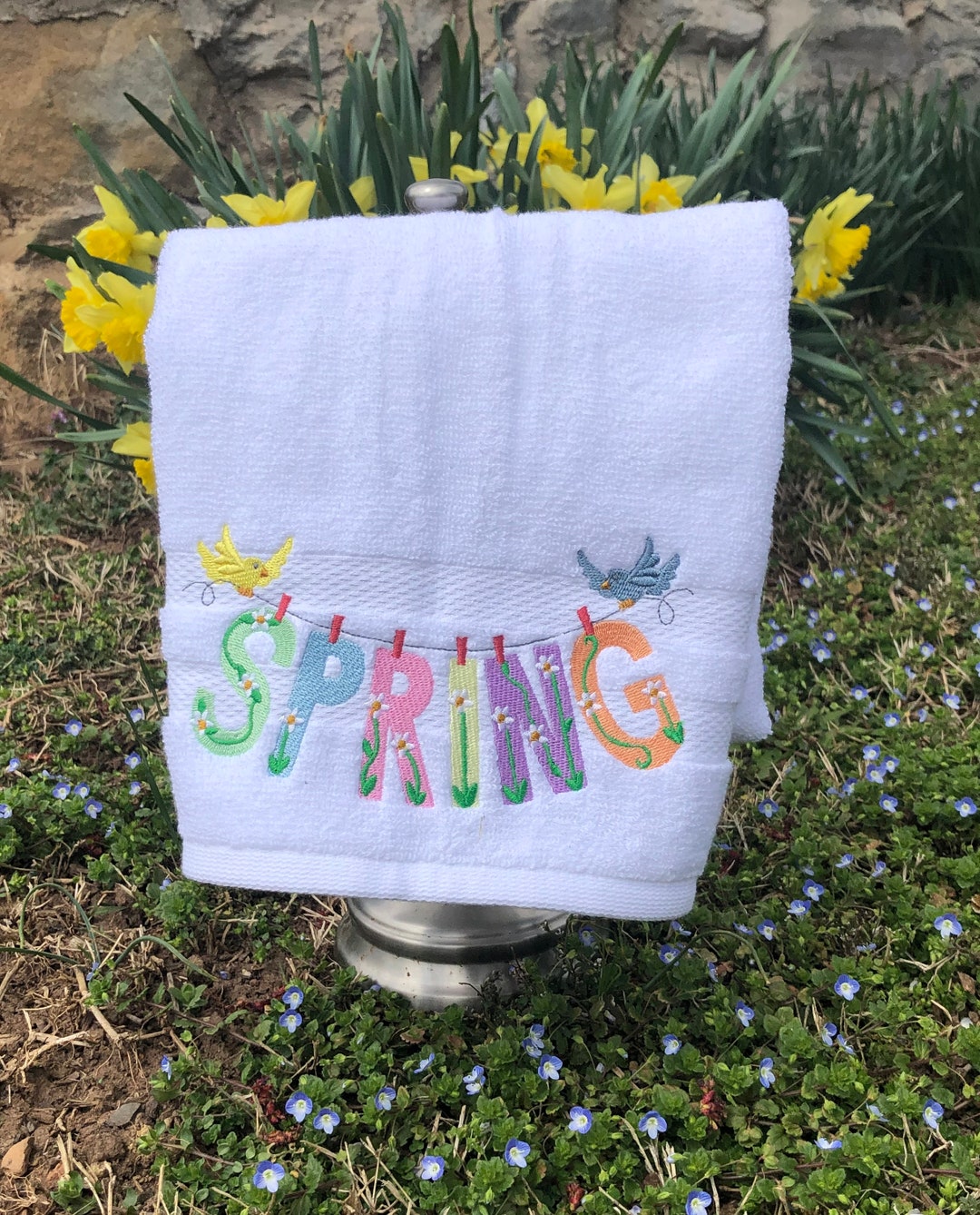 Pastel Colored Clothesline "spring" Hand Towel- 100% Cotton Hand Towel ...