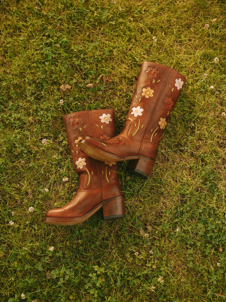 Flower Boots Vintage Brown - Etsy