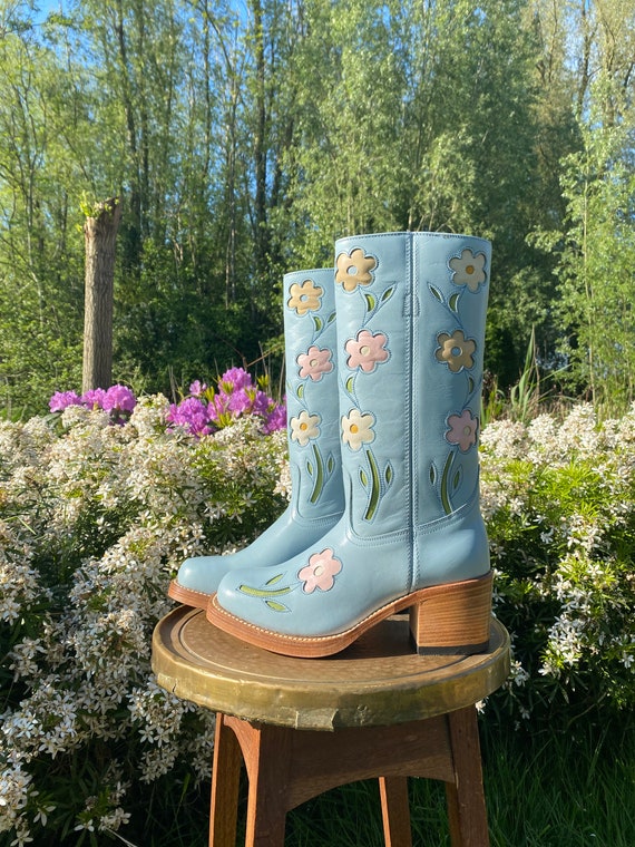 Flower Boots in Baby Blue | Etsy