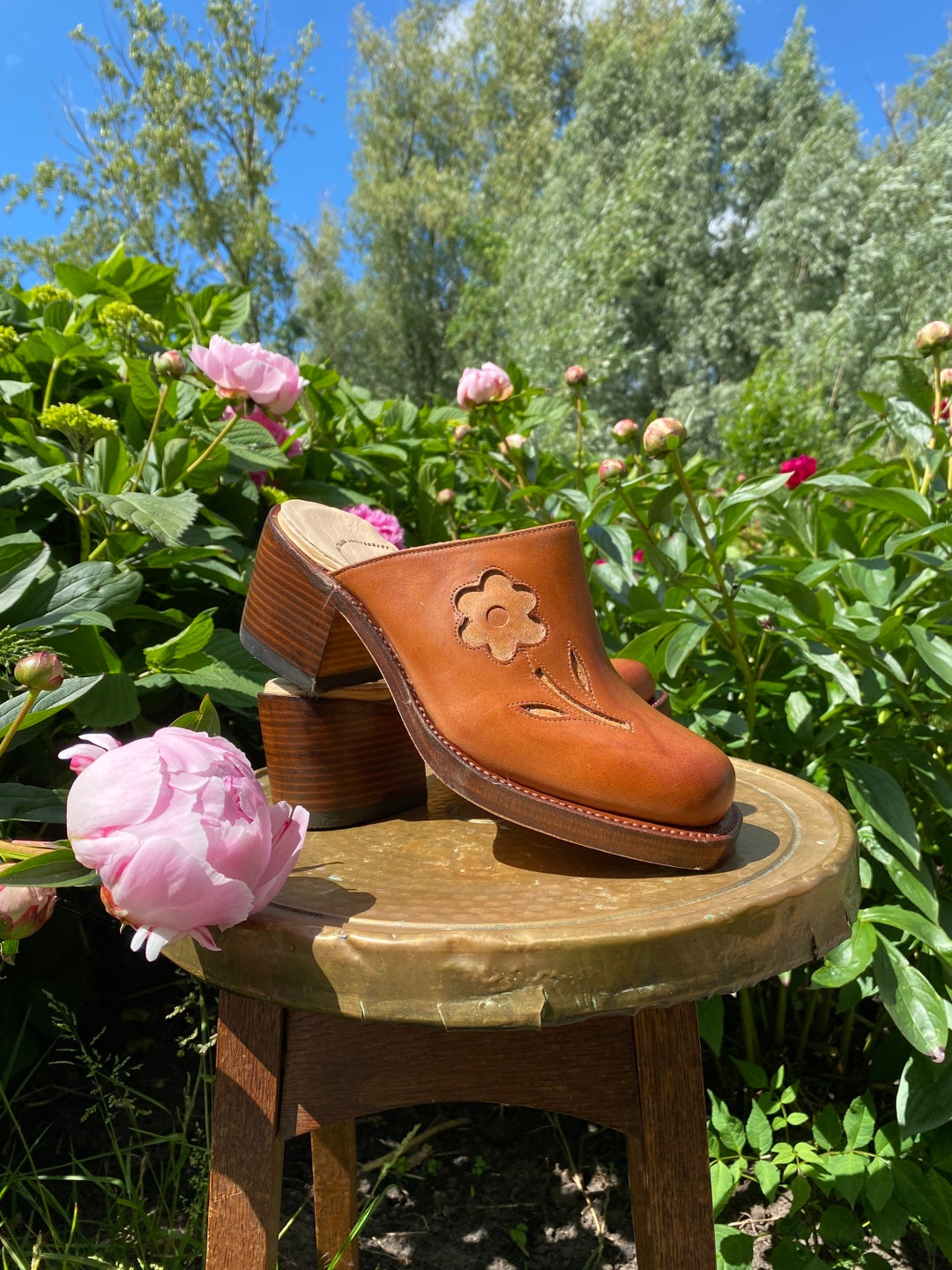 Flower Clogs in Brown - Etsy