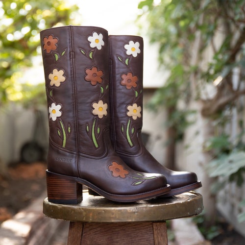 Flower Ankle Boots in Tan - Etsy