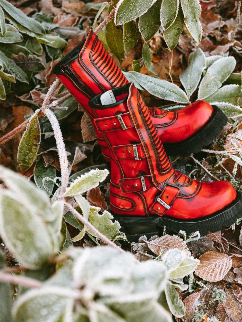 Chunky Platform Boots Red - Etsy