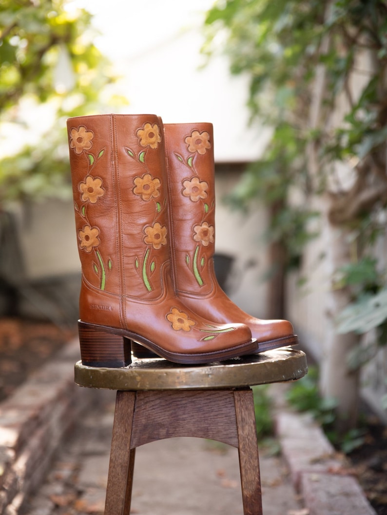 Flower Boots Tawny Brown - Etsy