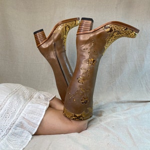 Floral Boots in Taupe Python - Etsy