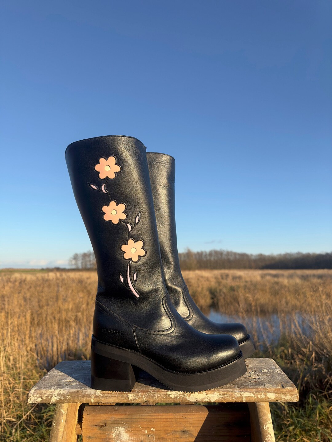 Platform Flower Boots Black Pink - Etsy
