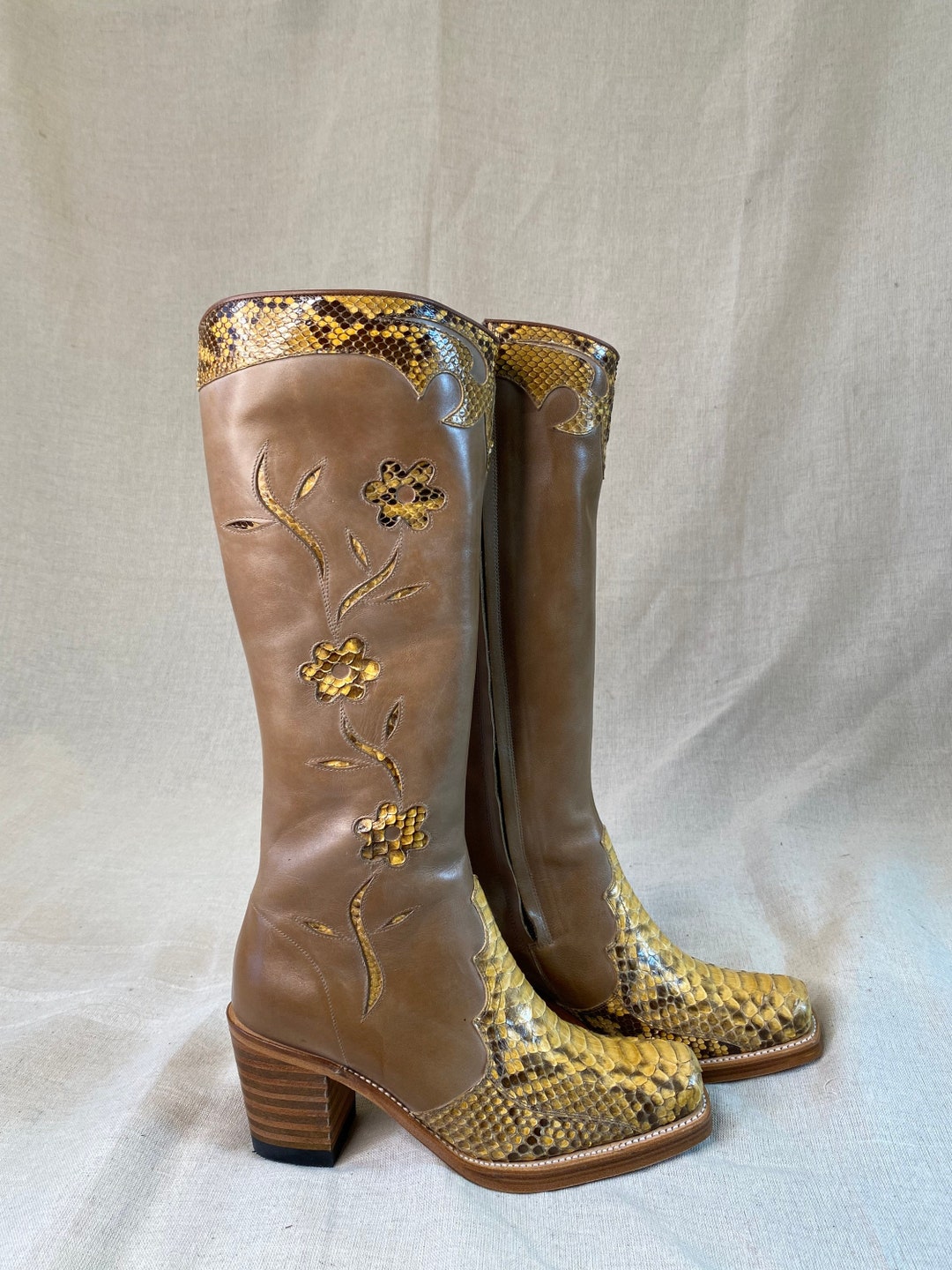 Floral Boots in Taupe Python - Etsy