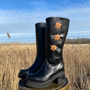Platform Flower Boots Black - Etsy