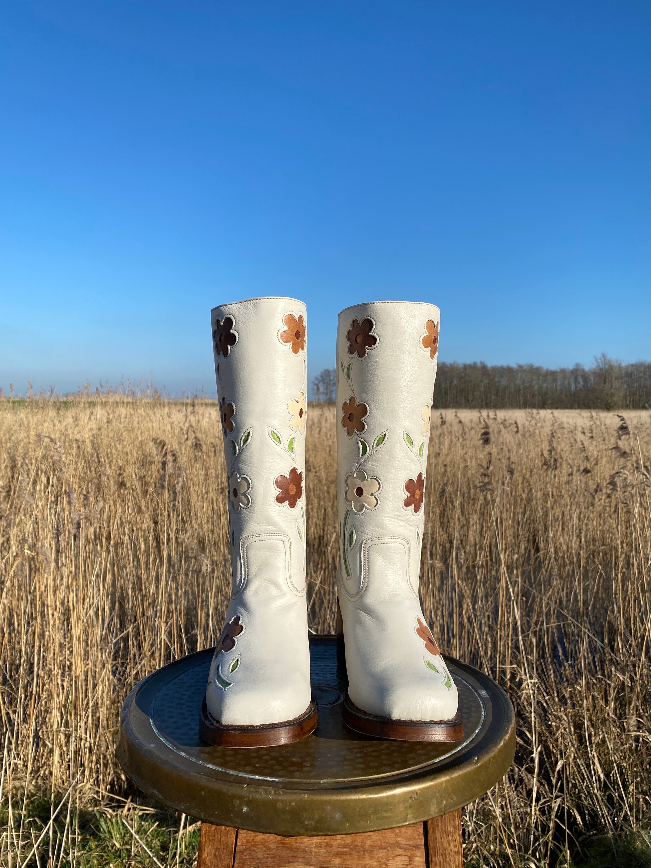 Flower Boots in Beige - Etsy