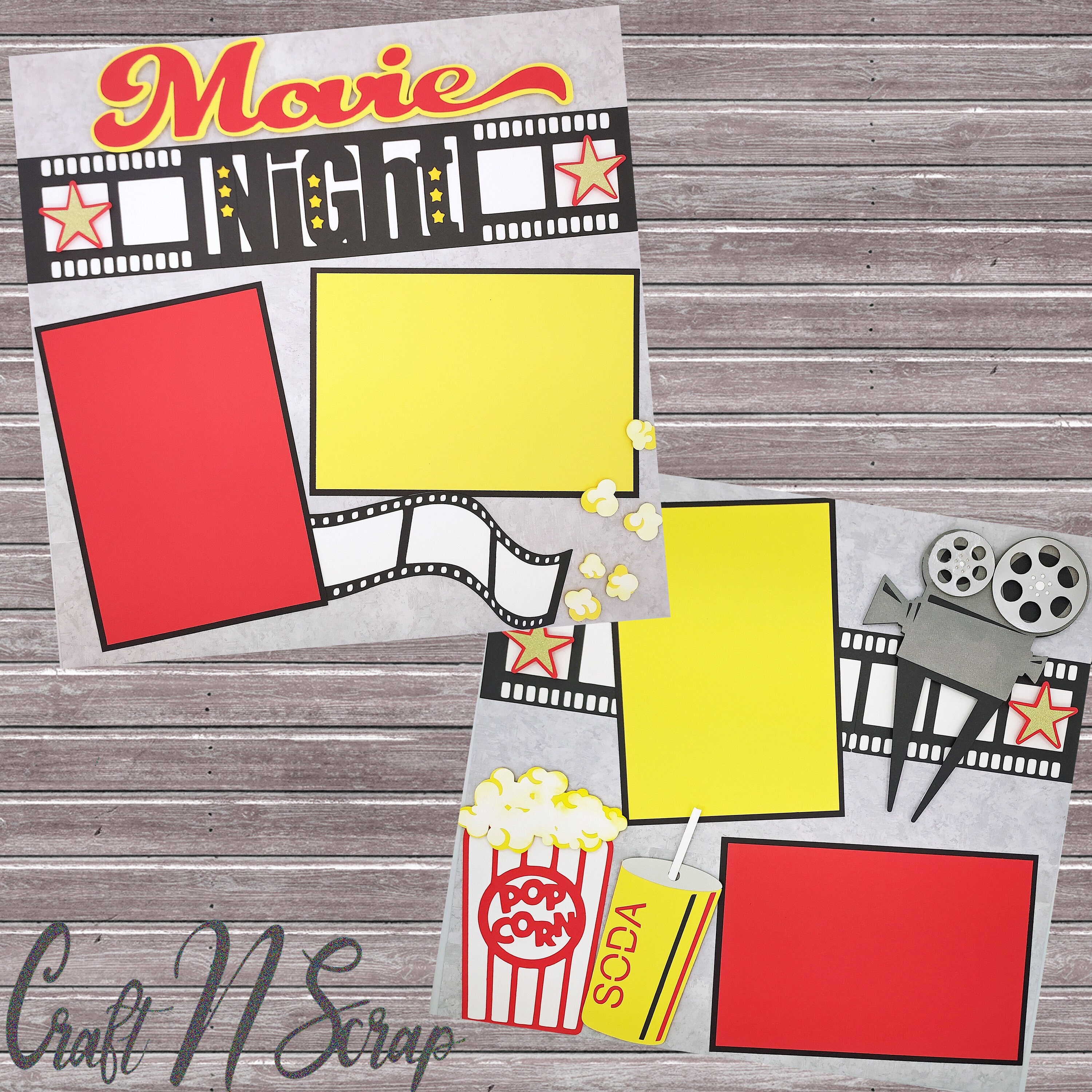 Scrapbook Double Page Layout - Movie Night - Film Strip Popcorn - Etsy