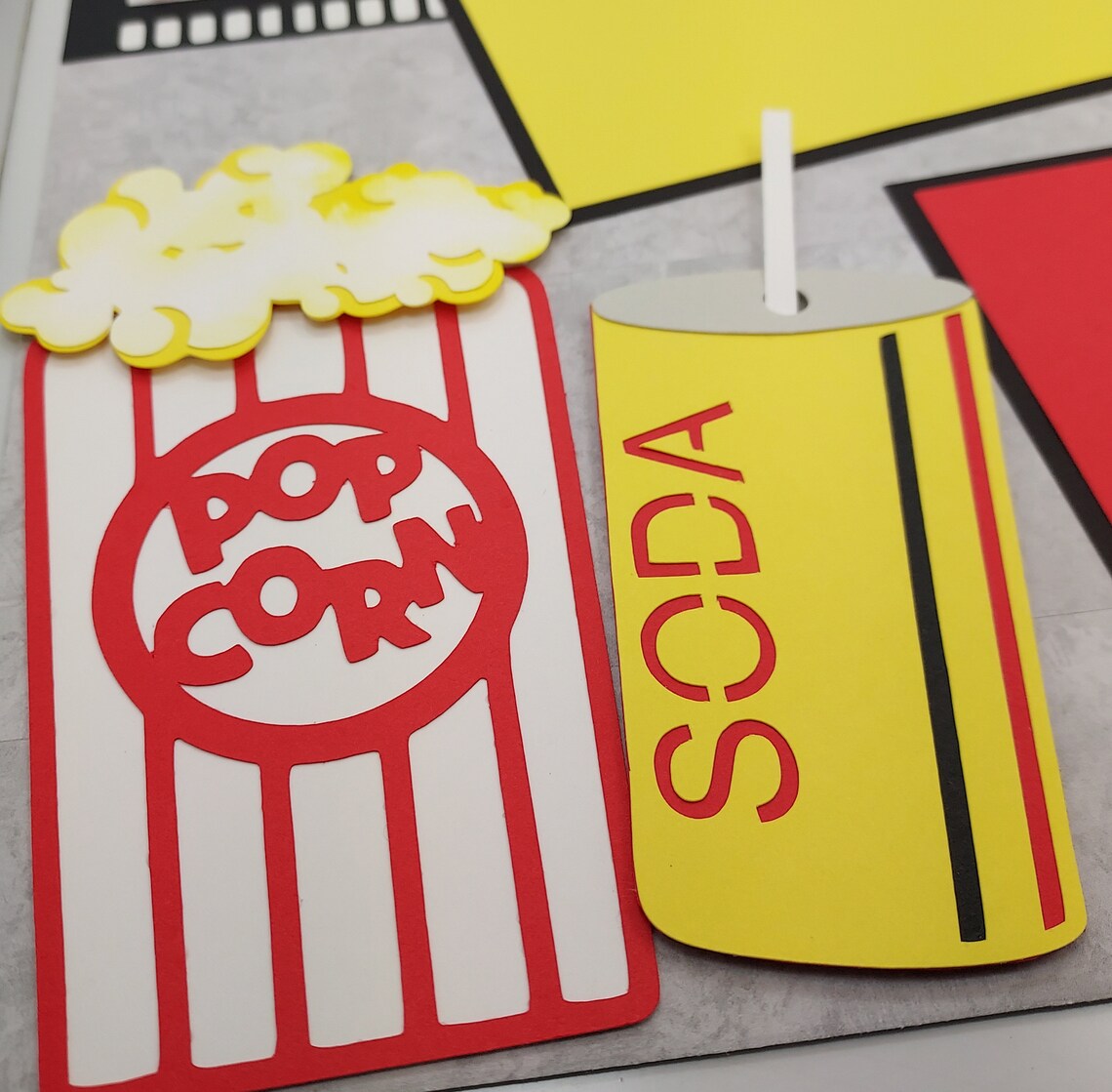 Scrapbook Double Page Layout - Movie Night - Film Strip Popcorn - Etsy