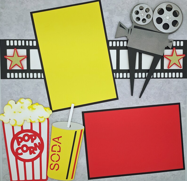 Scrapbook Double Page Layout - Movie Night - Film Strip Popcorn - Etsy