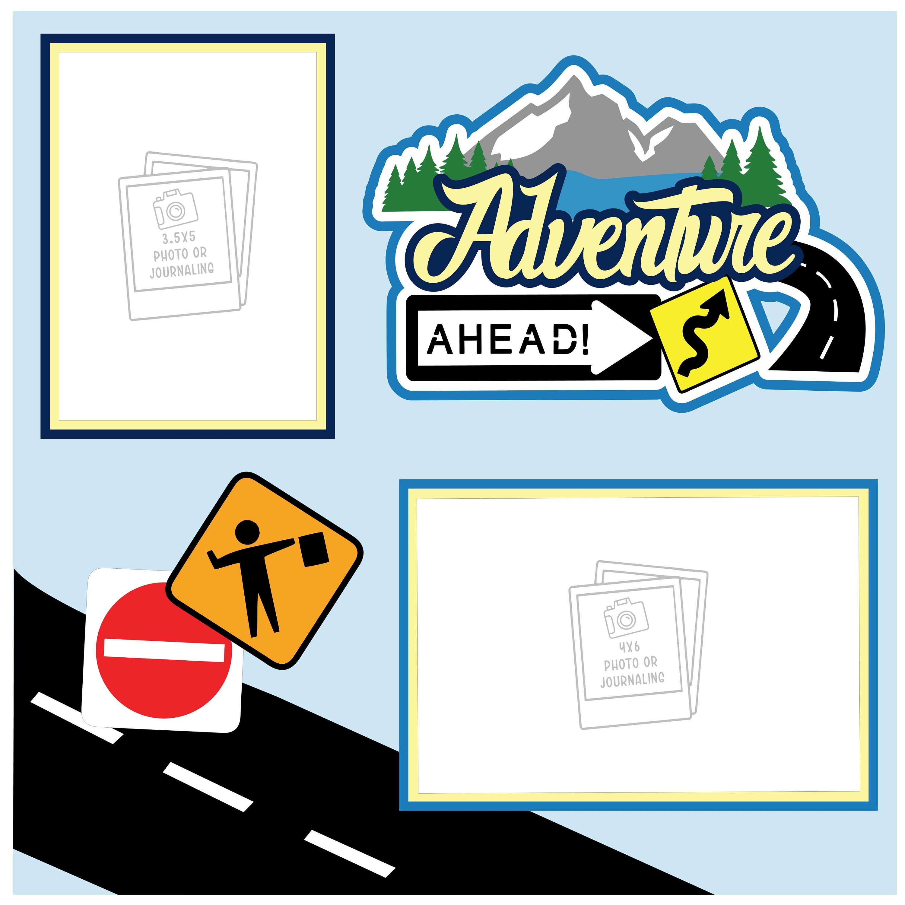 Scrapbook Double Page Layout - Adventure Ahead With Car - Etsy