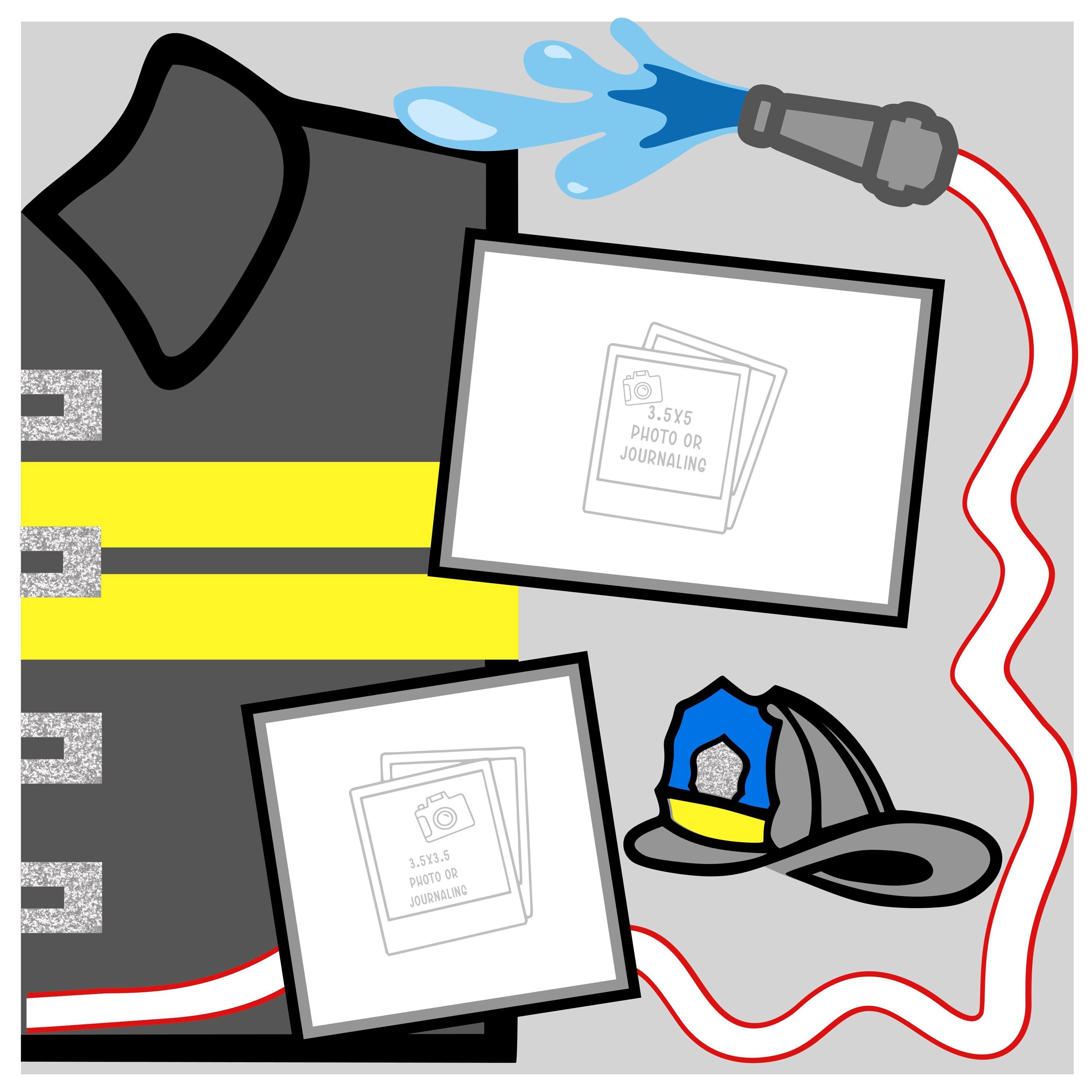 Firefighter Scrapbook Page Kit - Fire Truck, Hero, Rescue, Flames ...