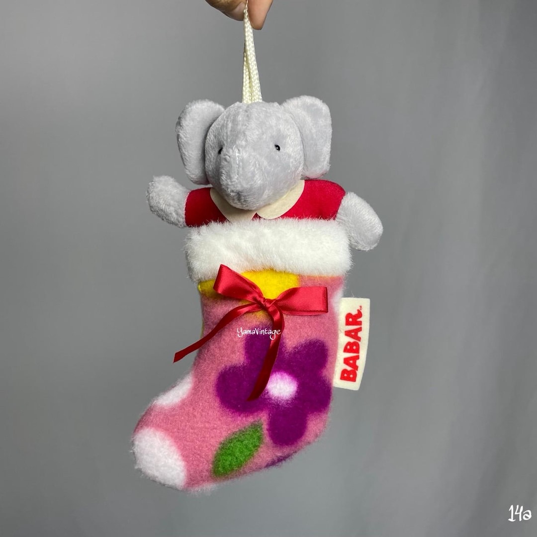 Vintage 1990s Babar Elephant Plush Christmas Socks 8" Second Hand ...