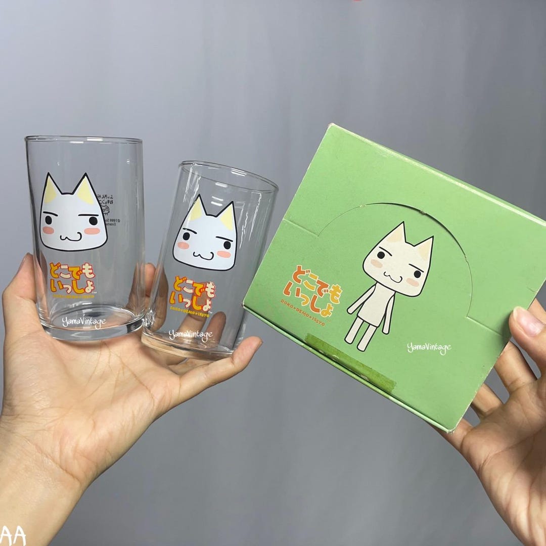 Vintage 1999s Toro Cat Doko Glass Set of 2 Pcs. Second Hand , Gift Set ...