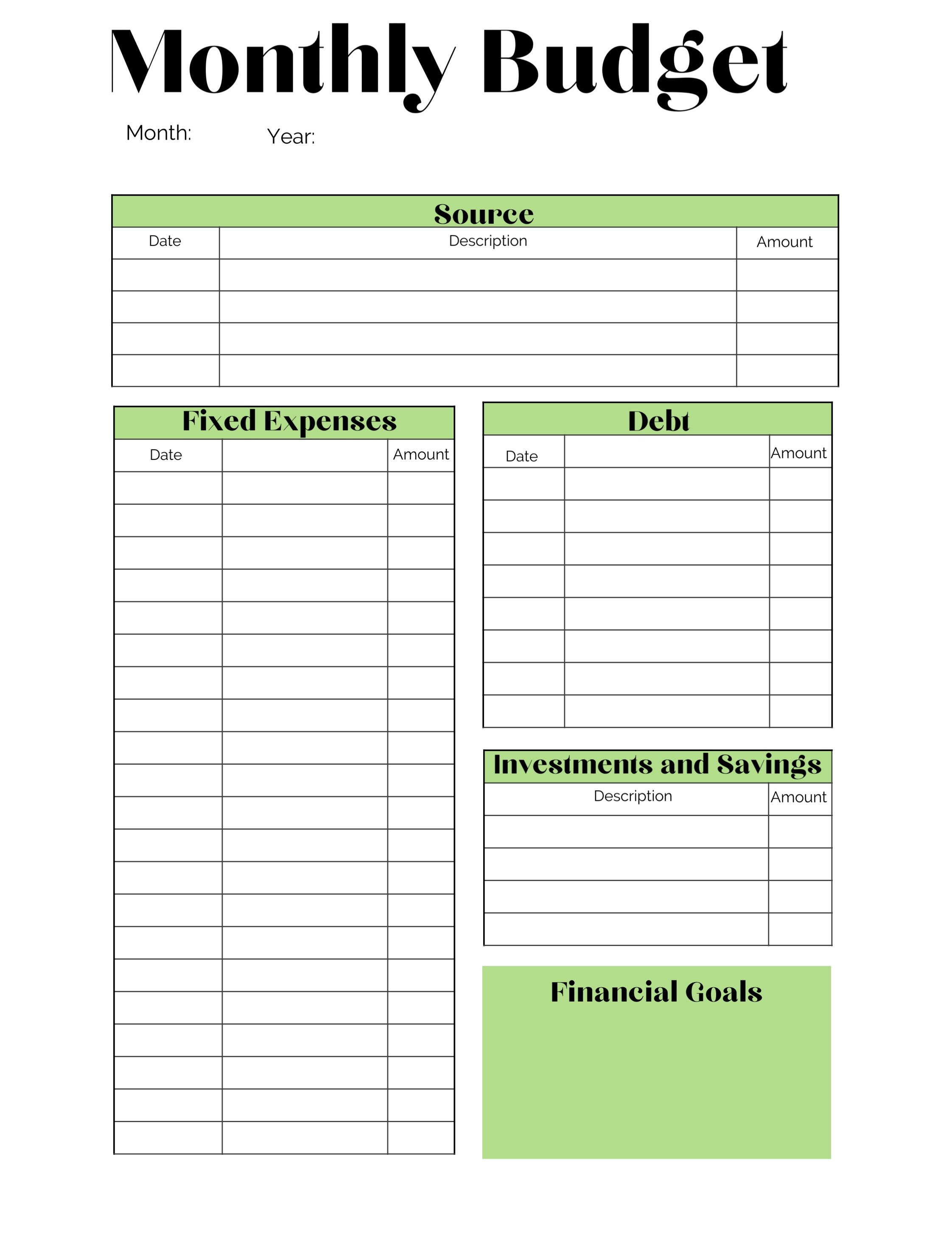 Monthly Budget Printable-green - Etsy