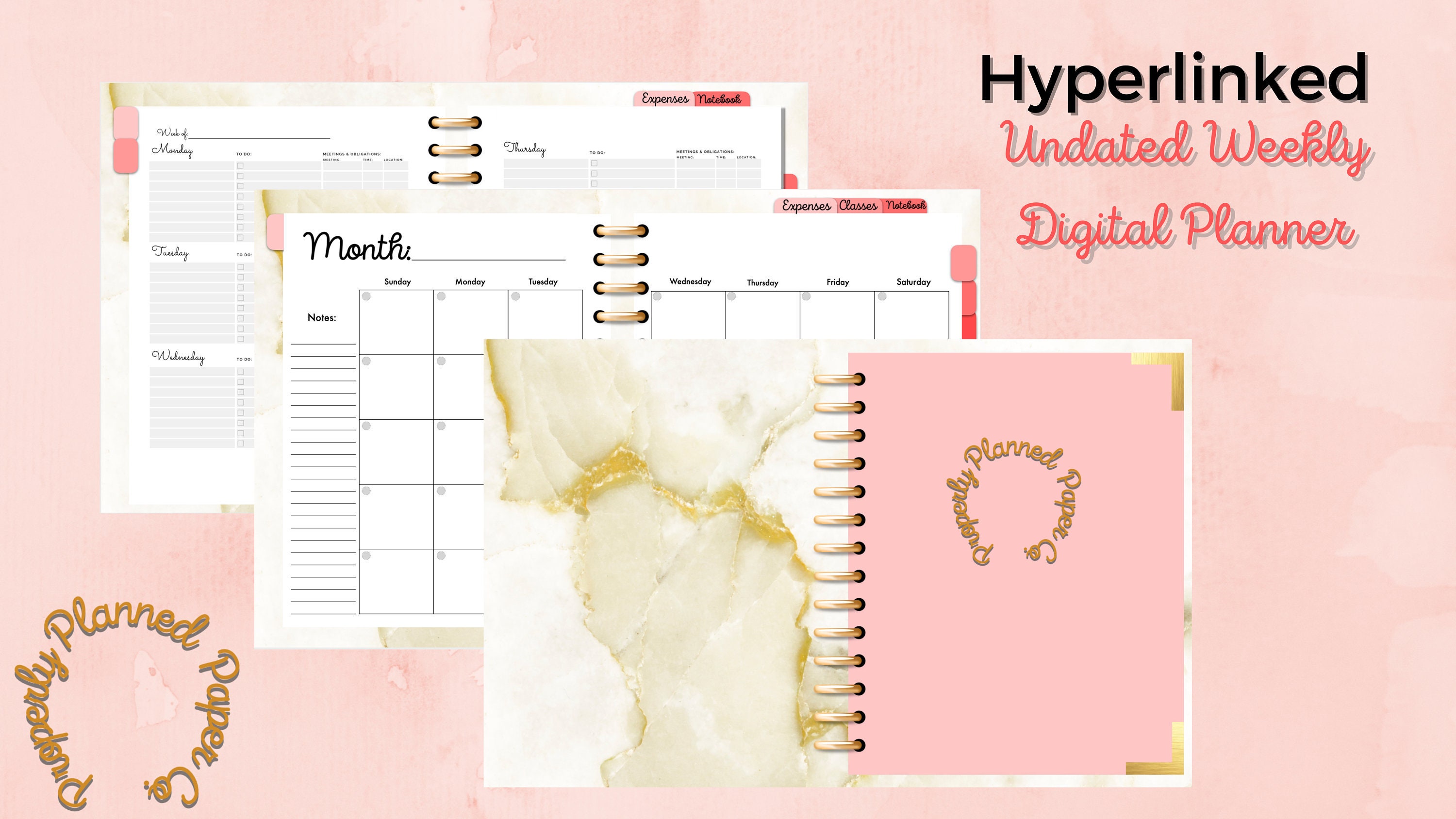 Undated Weekly Digital Planner-pink - Etsy