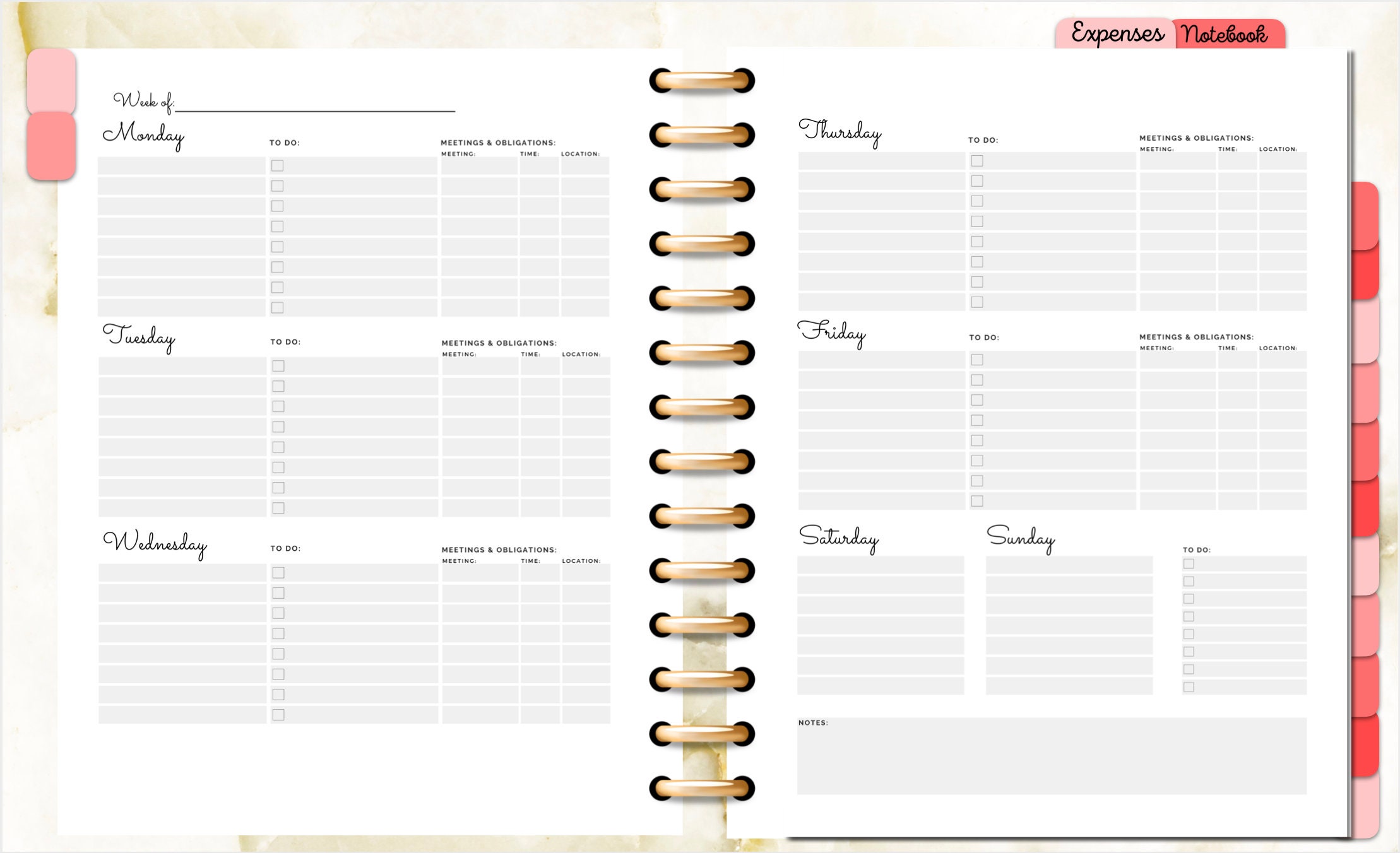 Undated Weekly Digital Planner-pink - Etsy