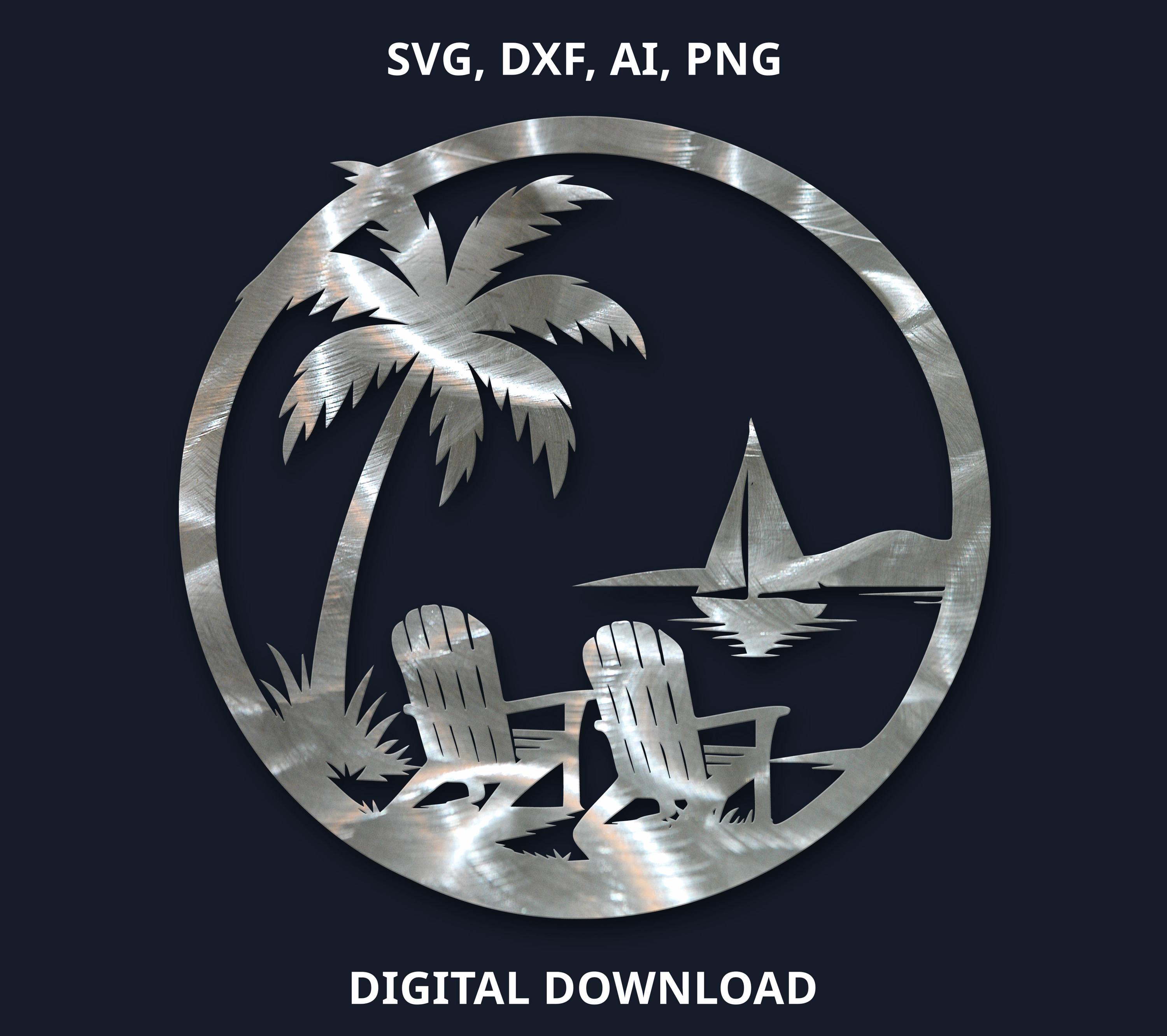 Sunset Beach SVG, Chairs on the Beach DXF Cut Files, Beach Chairs ...