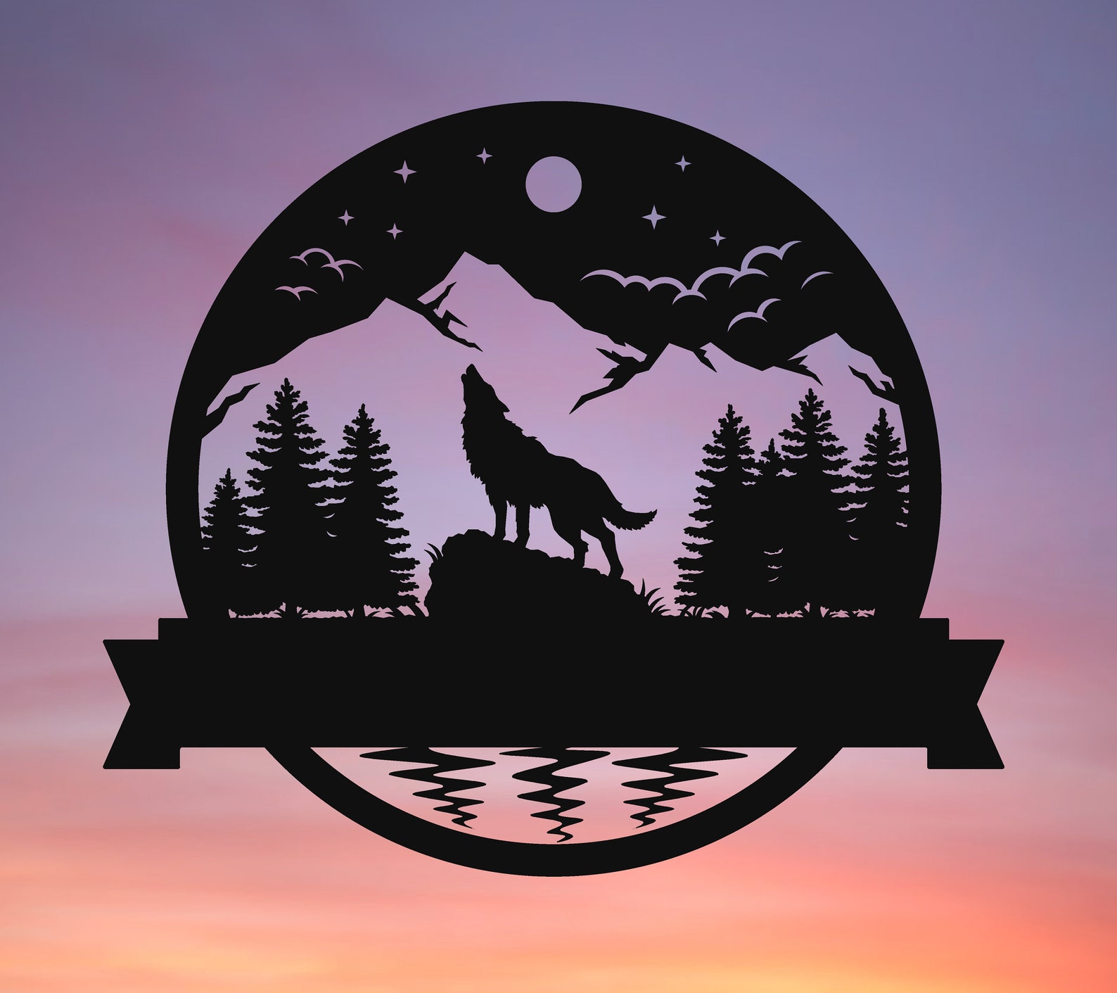 Wildlife and Howling Wolf Scenery Monogram DXF and SVG - Etsy Canada