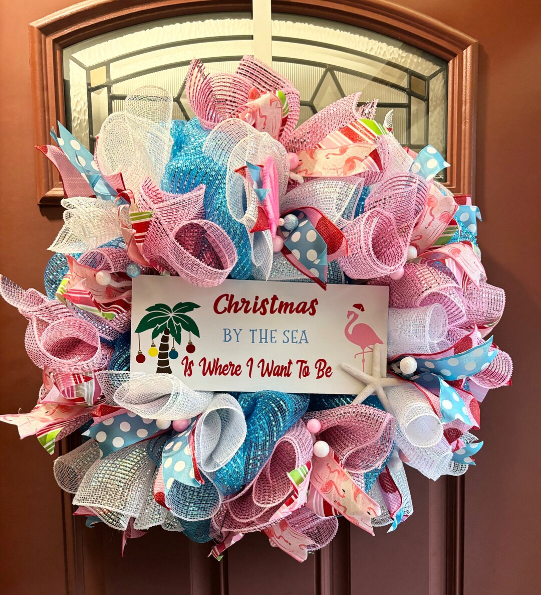 Tropical Christmas Wreath, Beach Christmas Door Hanger, Island ...