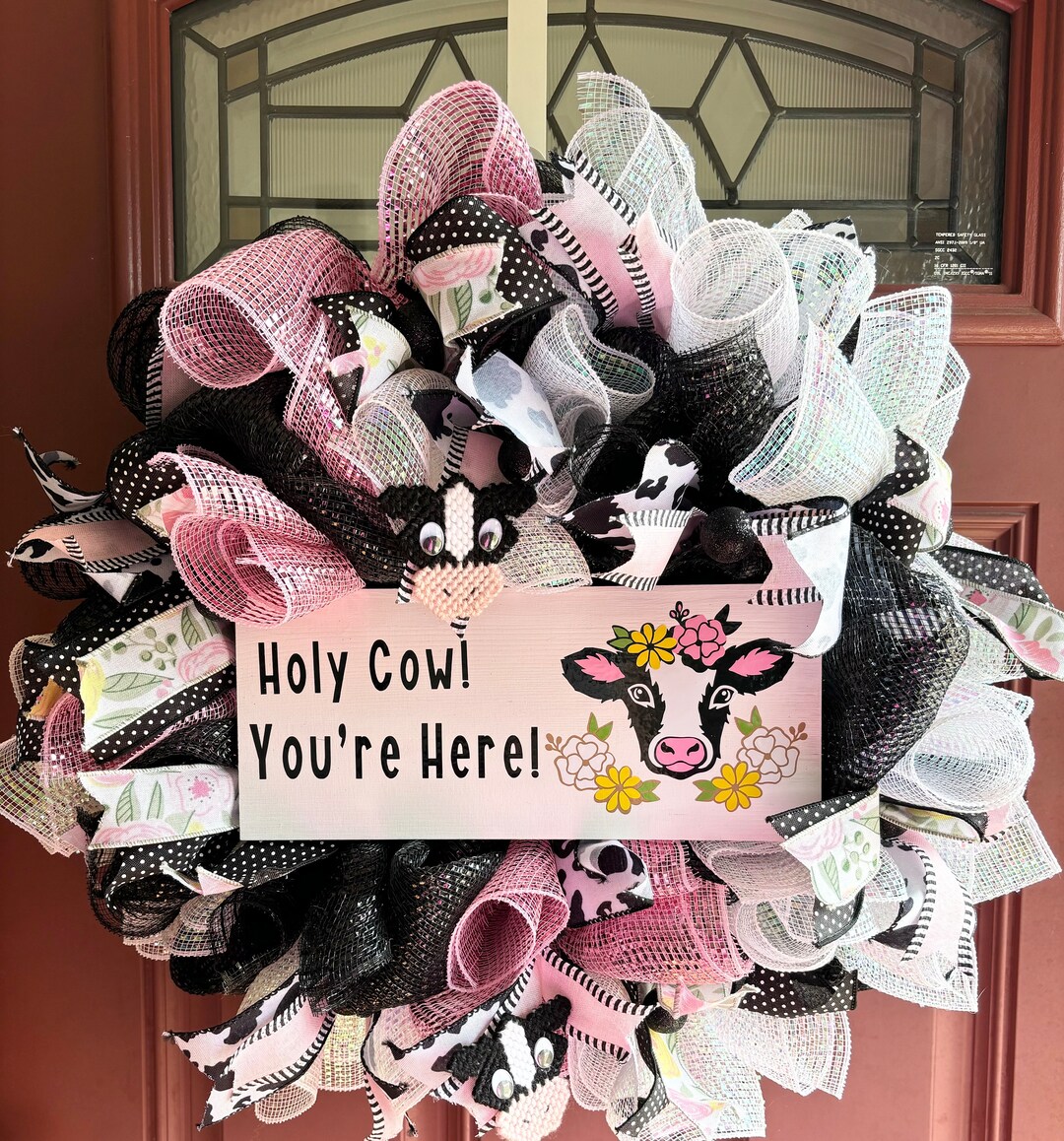 Cow Welcome Wreath, Gift for Cow Decor Collector, Farm House Cow ...