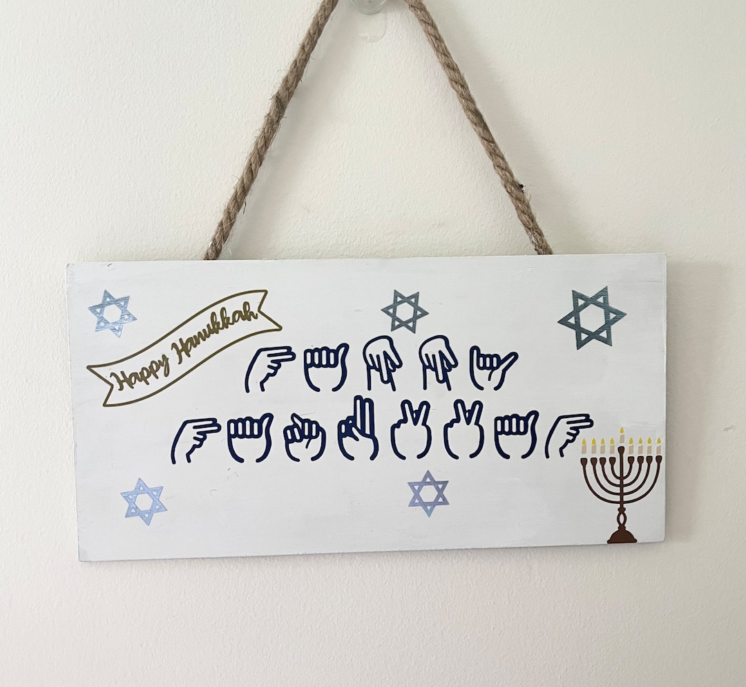 ASL Hanukkah Sign, ASL Door Hanger, Gift for ASL Teacher, Sign Language ...