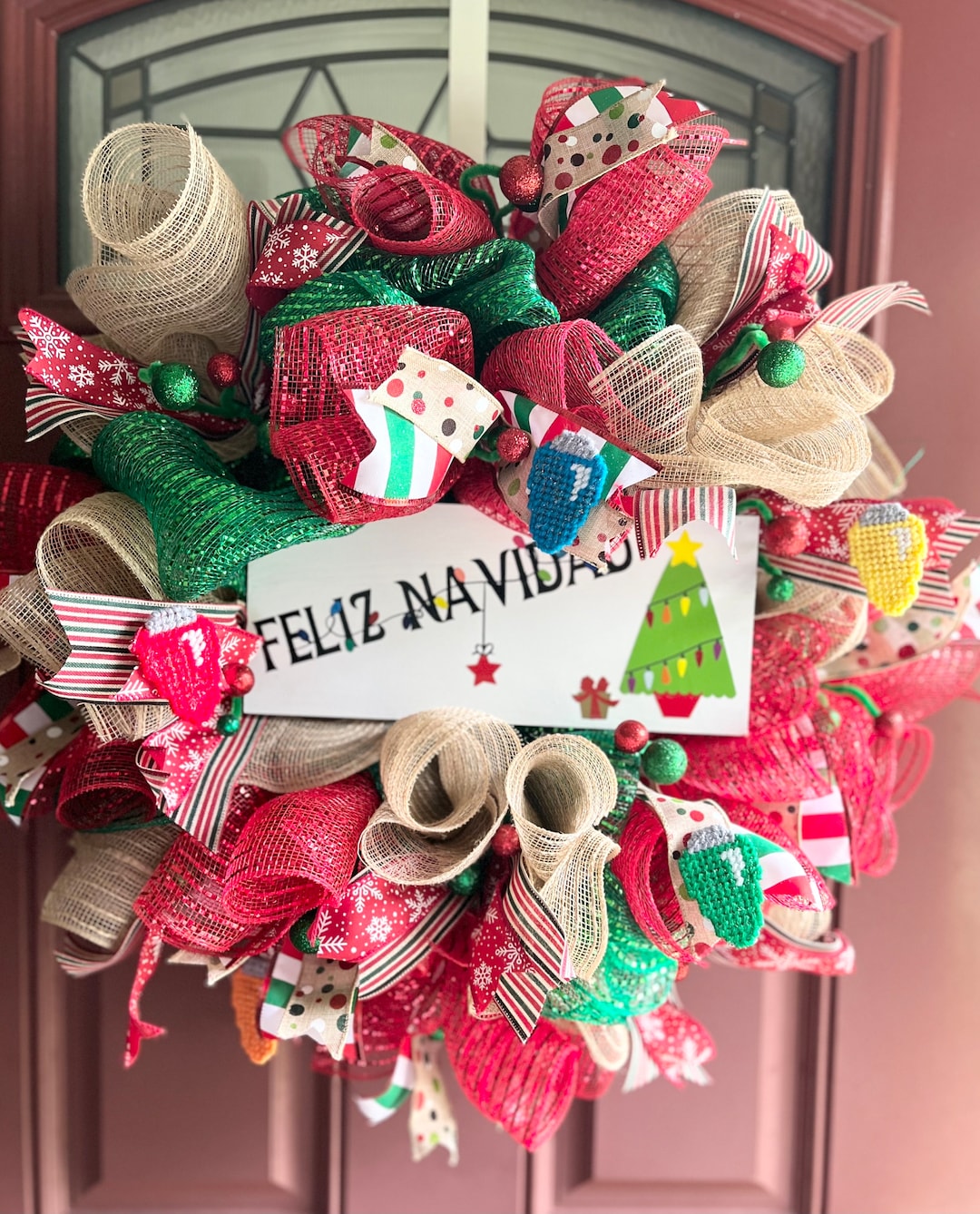 Feliz Navidad Wreath, Spanish Christmas Door Decor, Spanish Christmas ...