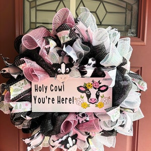 Cow Welcome Wreath, Gift for Cow Decor Collector, Farm House Cow ...