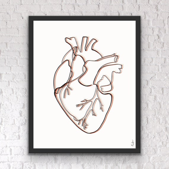 Minimalist Anatomy Heart Line Drawing Boho Mid-Century | Etsy