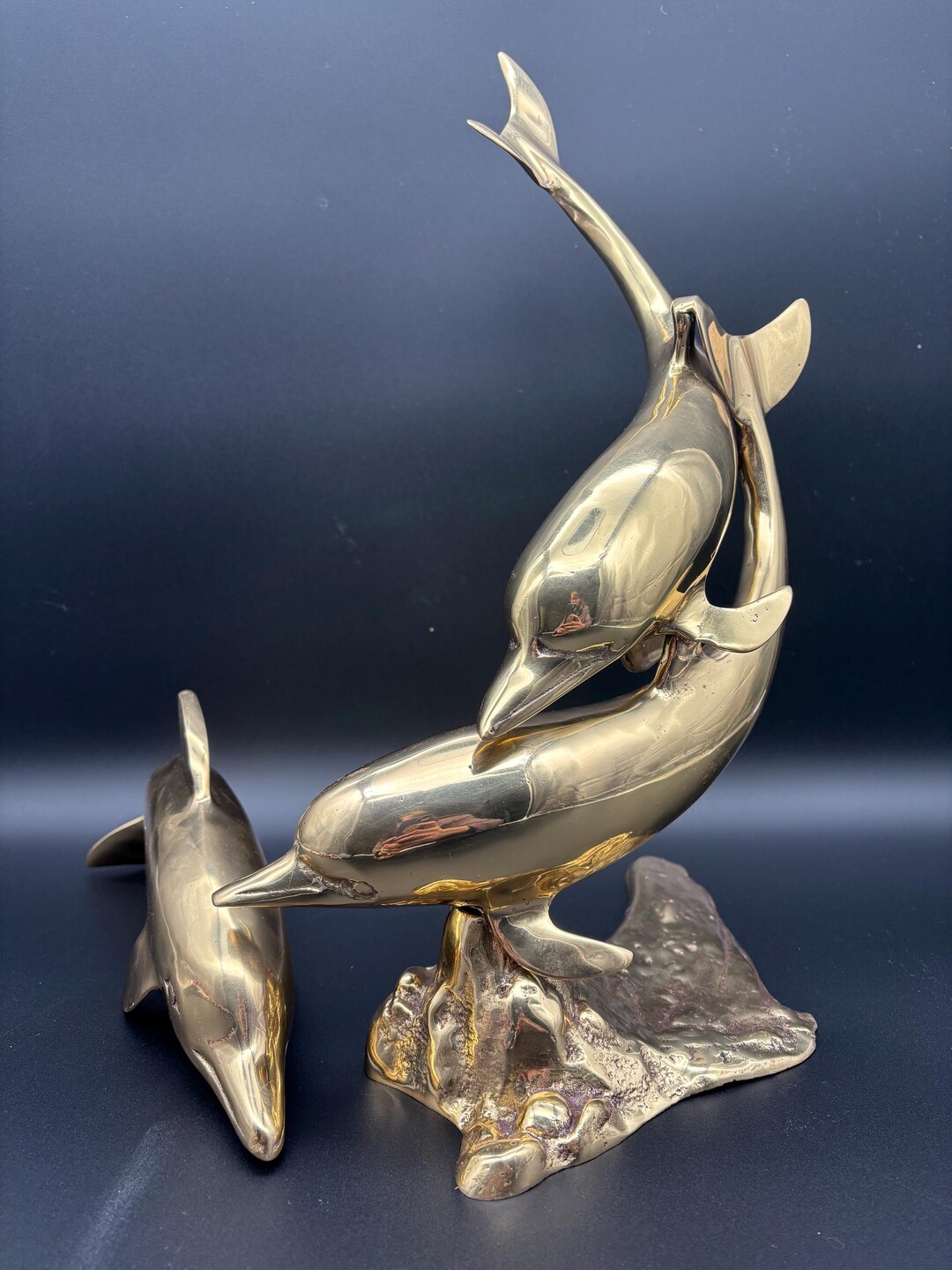 3 Solid Brass Dolphins Swimming Leaping Sculpture MCM - Etsy