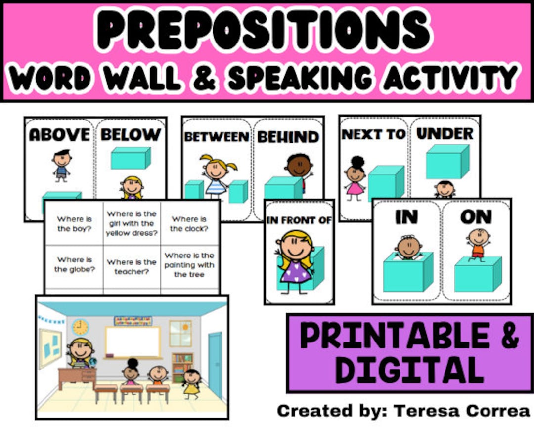 Prepositions Word Wall and Speaking Activity ESL Learners Grammar ...