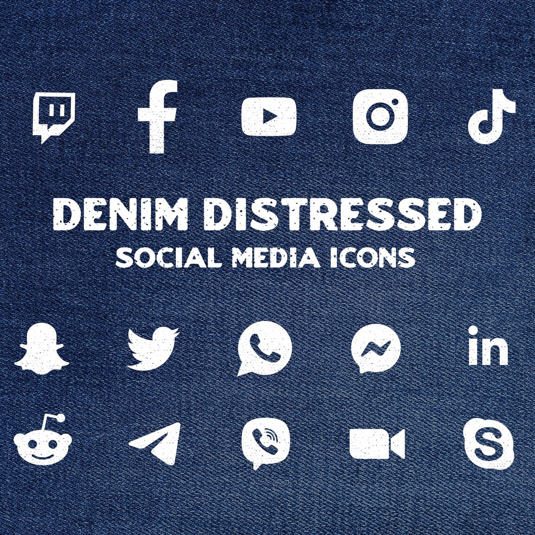 Denim Jeans Distressed Social Media Icons, Social Media Icons Set ...