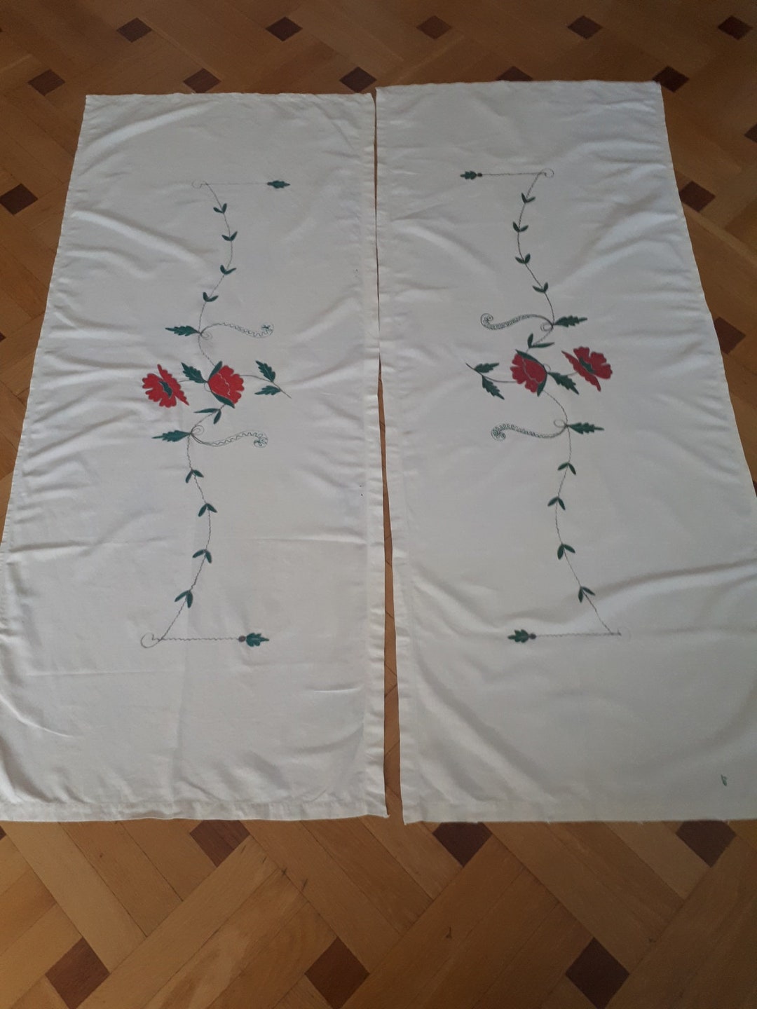 Pair of Vintage Embroidered Long Curtains, Ukrainian Folk Style From ...