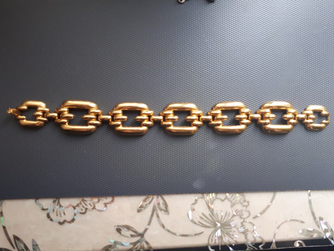 Gold Plated Vintage 70s Chain Link Bracelet, Statement Bracelet, 24 Cm ...