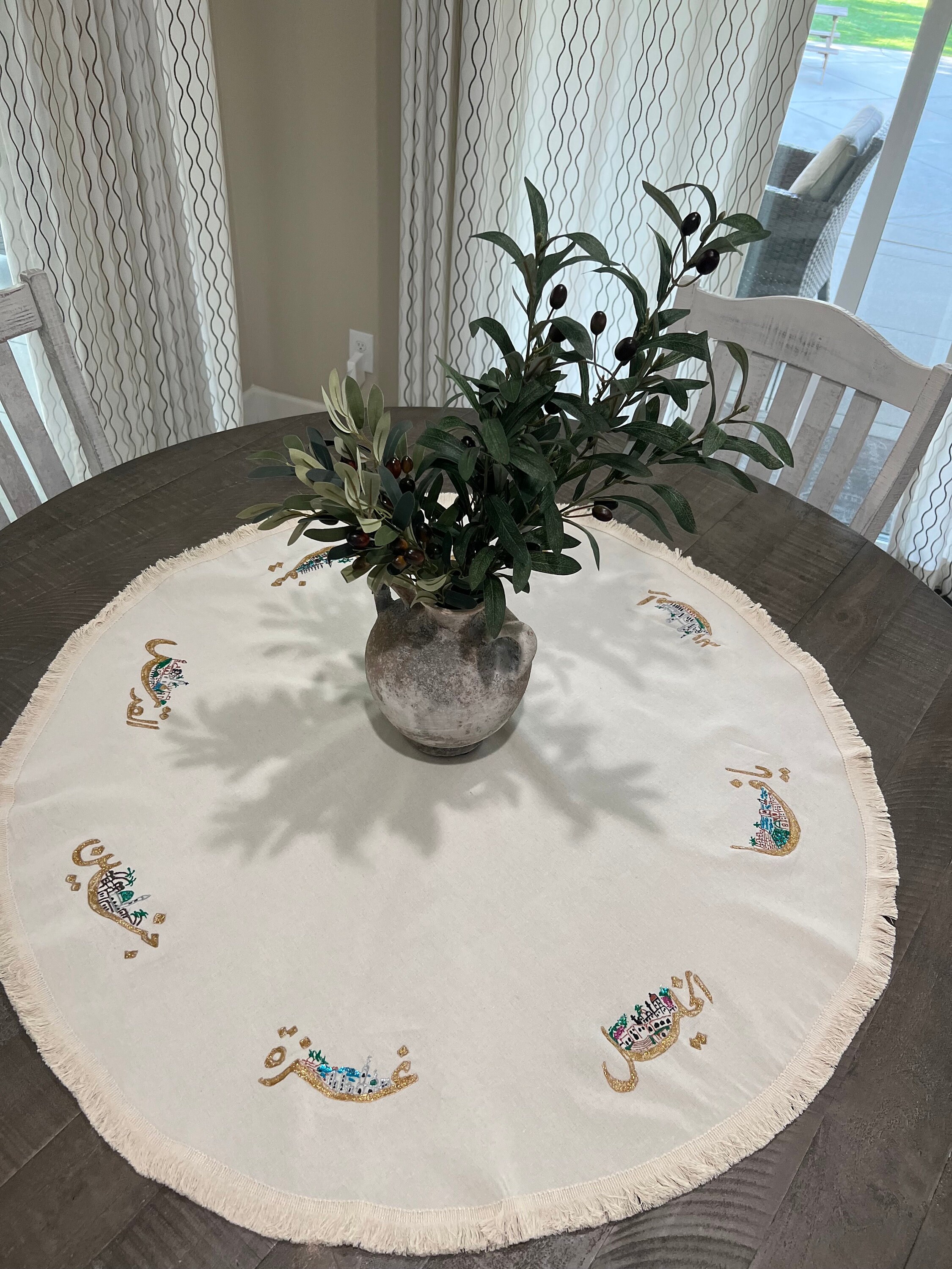 Palestine Cities Hand Painted Table Cloth | Gold Finishing ...